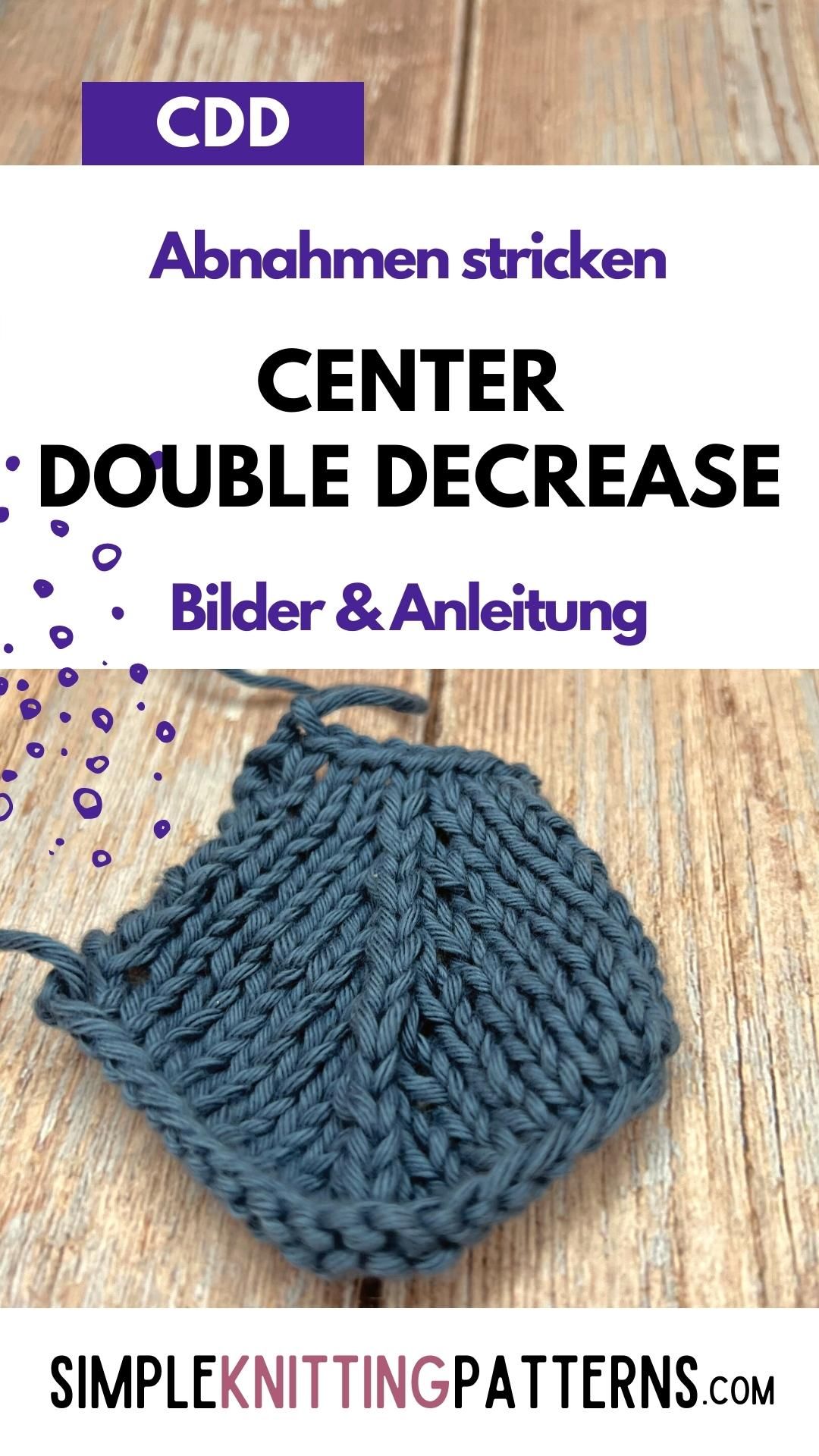 Doppelt überzogene Abnahme stricken (CDD, Centered Double Decrease) | simpleknittingpatterns.com